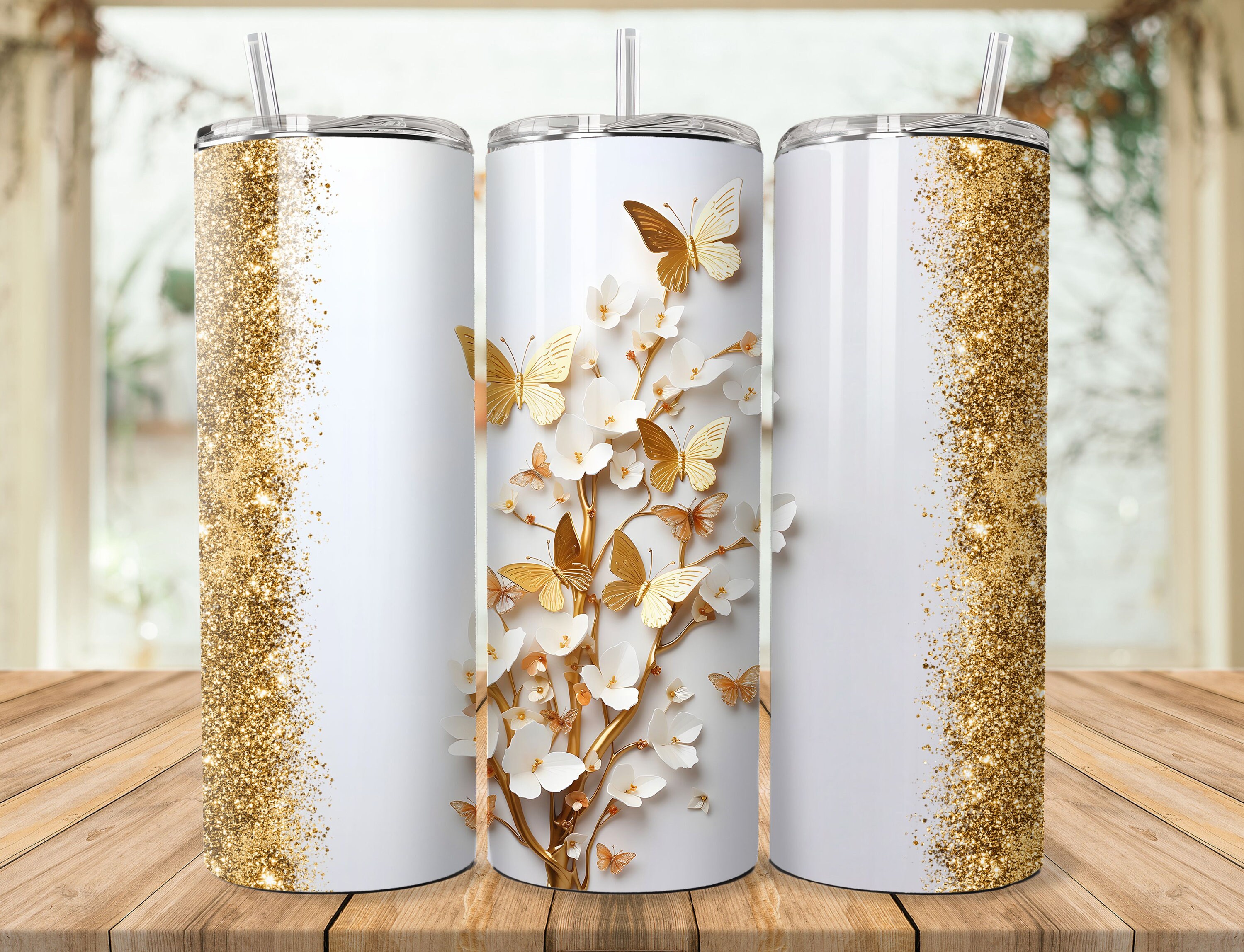 3D Bridal Tumbler Sublimation Design Gold Butterfly 20 Oz - Etsy