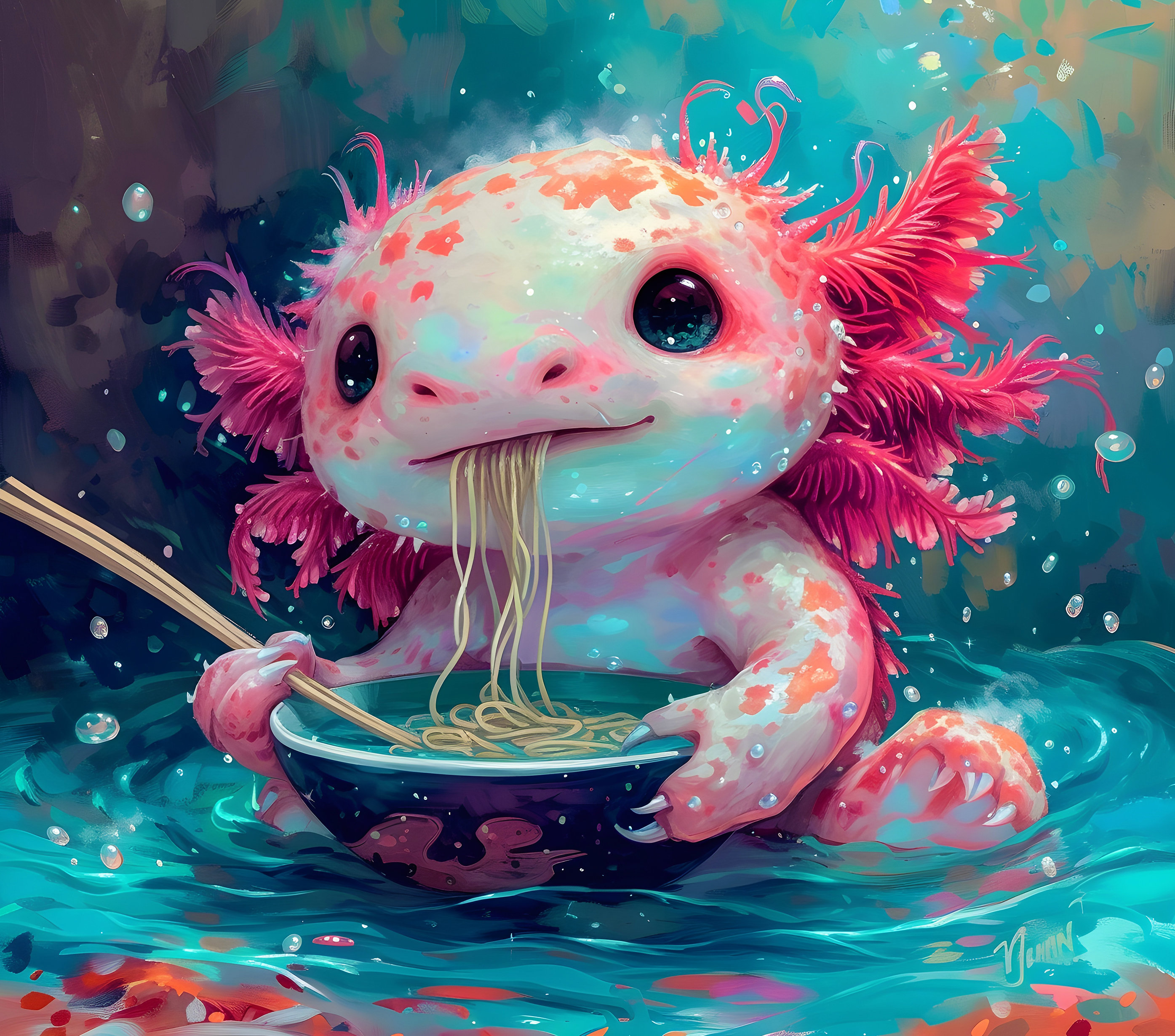 Axolotl Eating Ramen, Axolotl PNG, Kawaii Axolotl Art Gift Decor Print ...