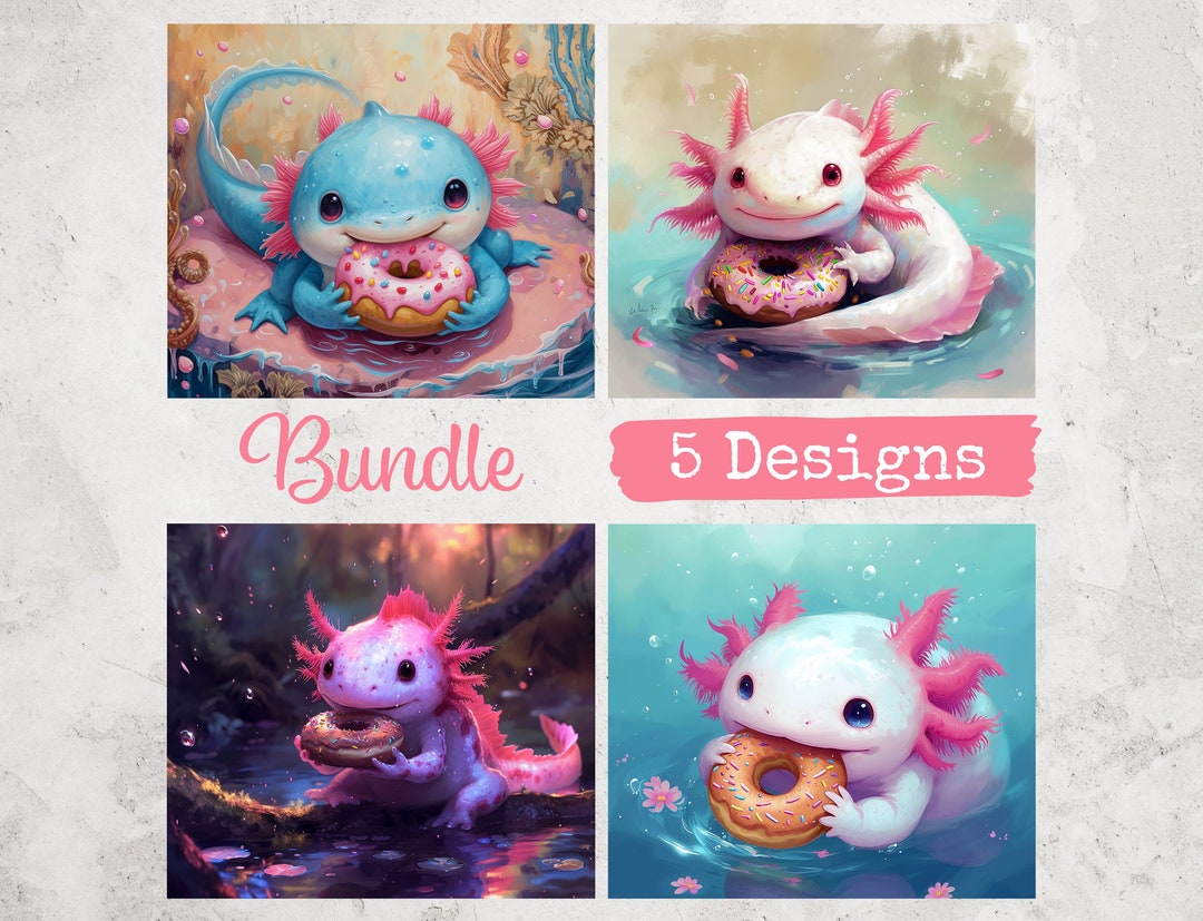 Axolotl Eating Donut, Axolotl PNG, Kawaii Axolotl Art Gift Decor Print ...