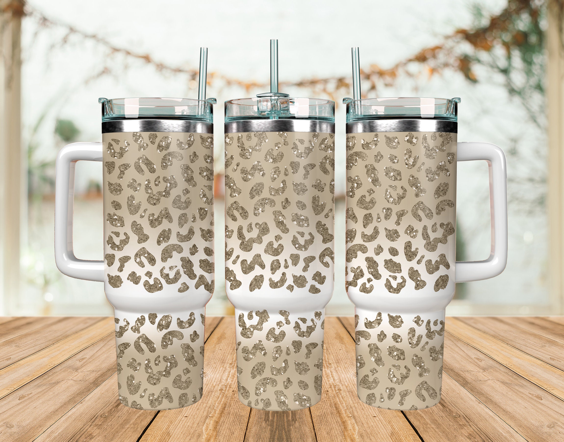 40oz Leopard Glitter Stanley Cup Cheetah Tumbler 40 Oz, Teal Leopard ...
