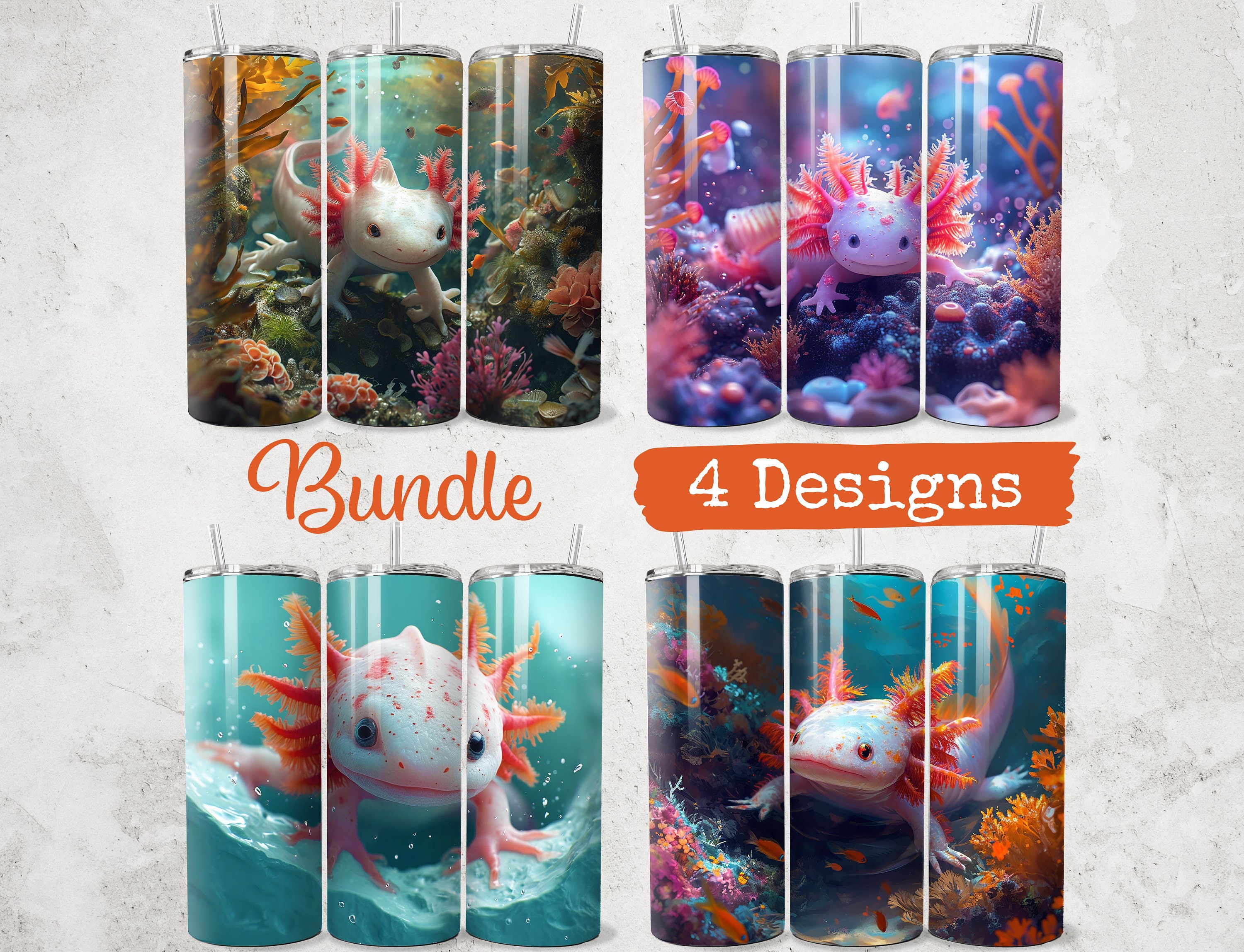 3D Axolotl PNG Tumbler, Pink Axolotl Wrap Bundle, Cute Axolotl ...