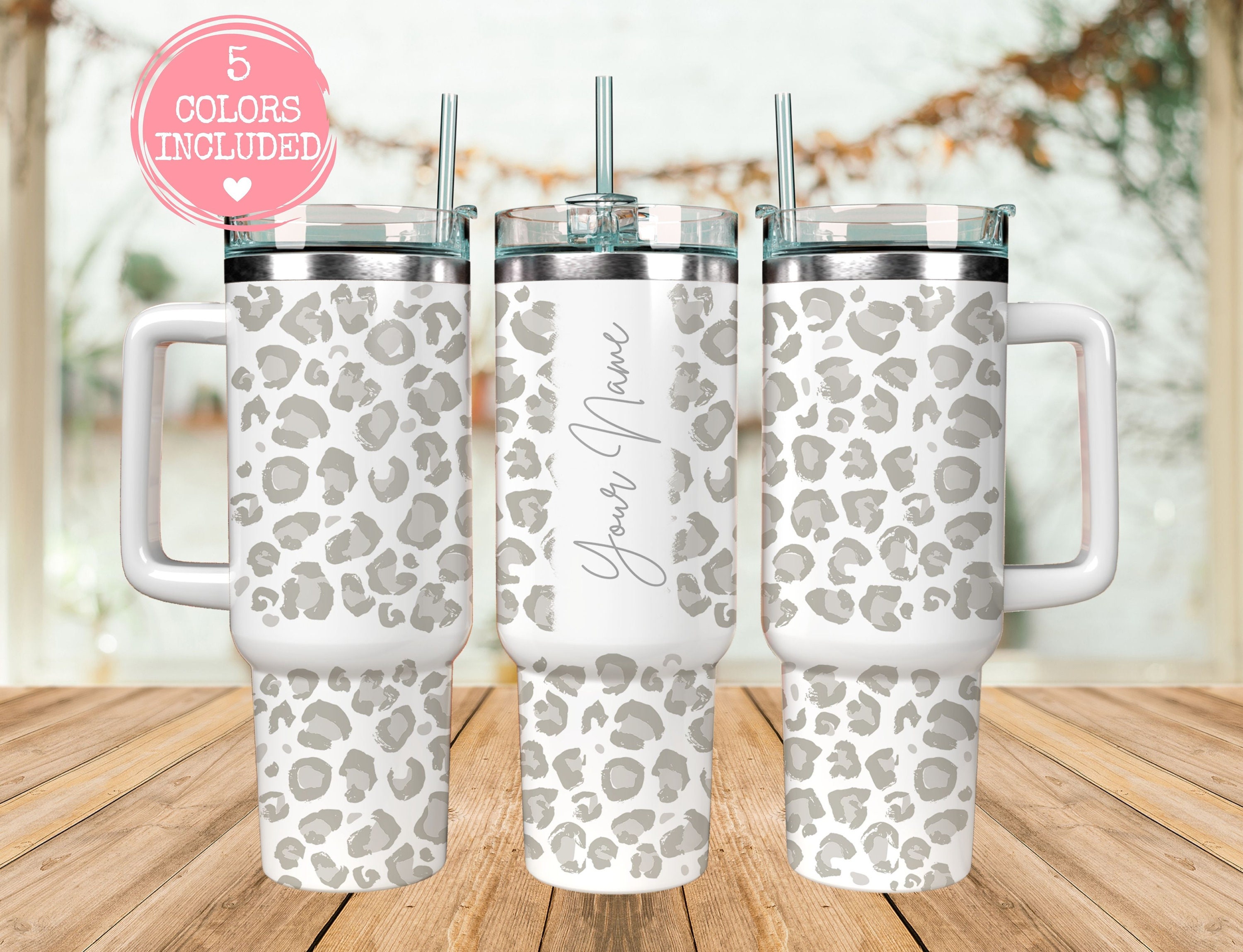 40oz Custom Tumbler Leopard Stanley Cup Cheetah Name Customized Teal ...