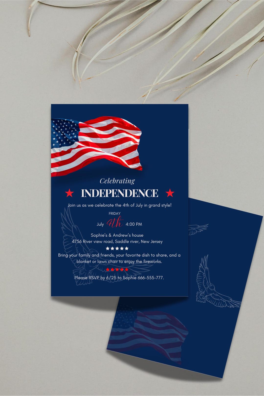 4th of July Invitation Independence Day Party Invite Red White Blue ...