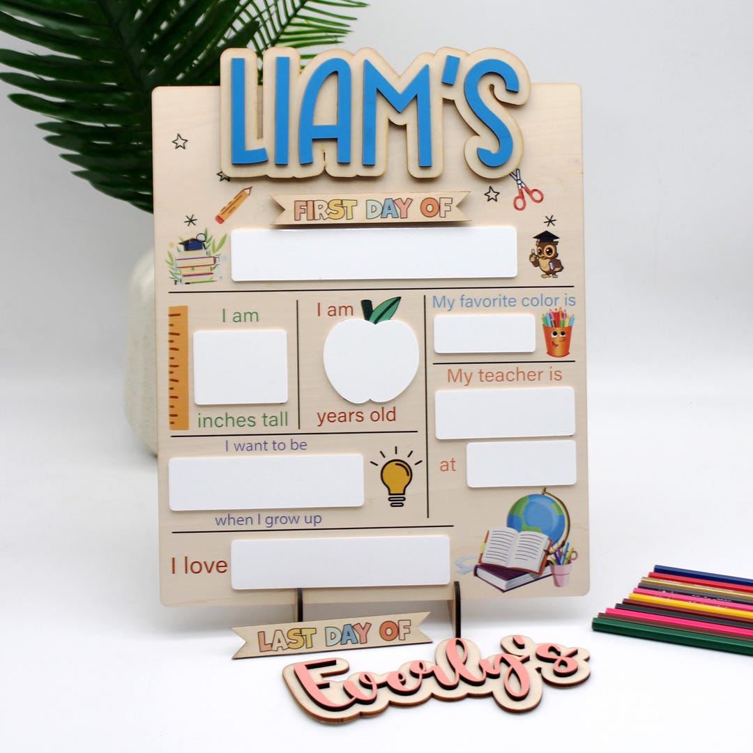 Personalized First & Last Day of School Sign: Oak Plywood, Dry Erase ...
