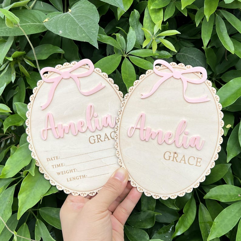 Personalized Birth Flower Baby Name Sign: Engraved Wood Newborn Photo ...