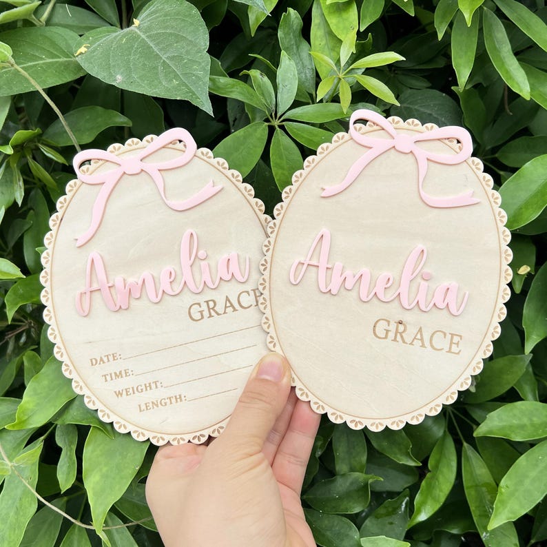 Personalized Birth Flower Baby Name Sign: Engraved Wood Newborn Photo ...