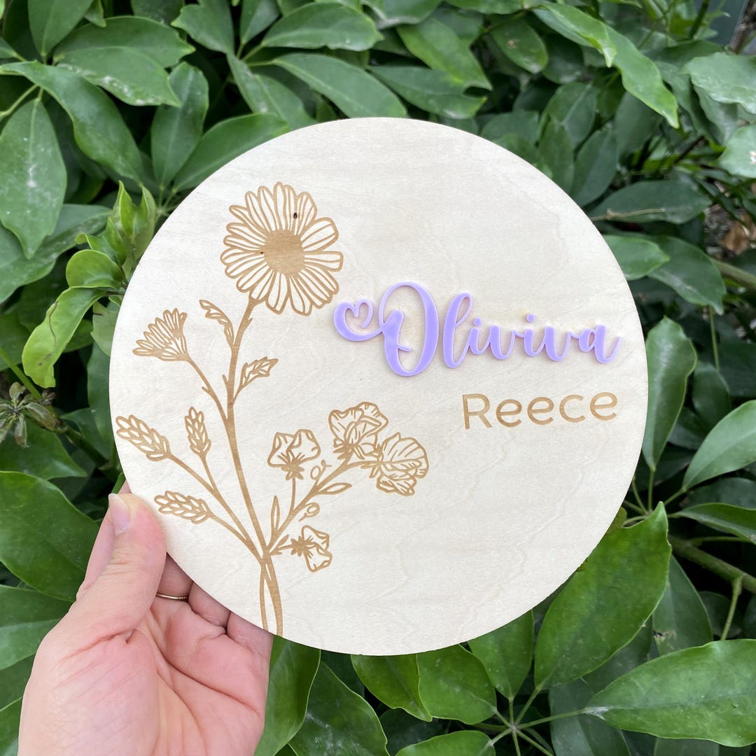 Birth Flower Birth Announcement Sign| Wooden Birth Announcement| Birth ...