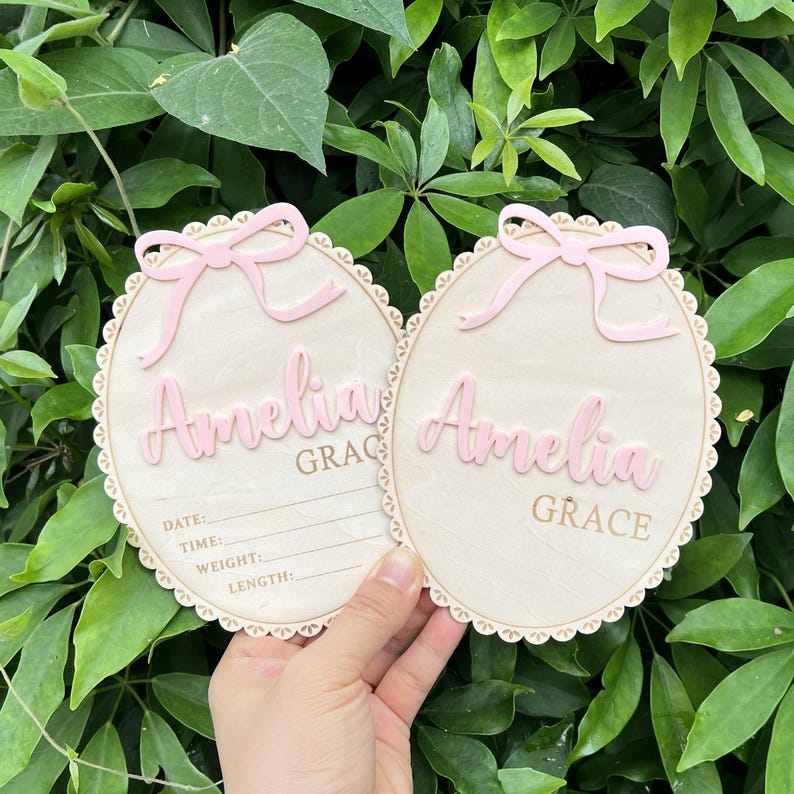 Personalized Birth Flower Baby Name Sign: Engraved Wood Newborn Photo ...