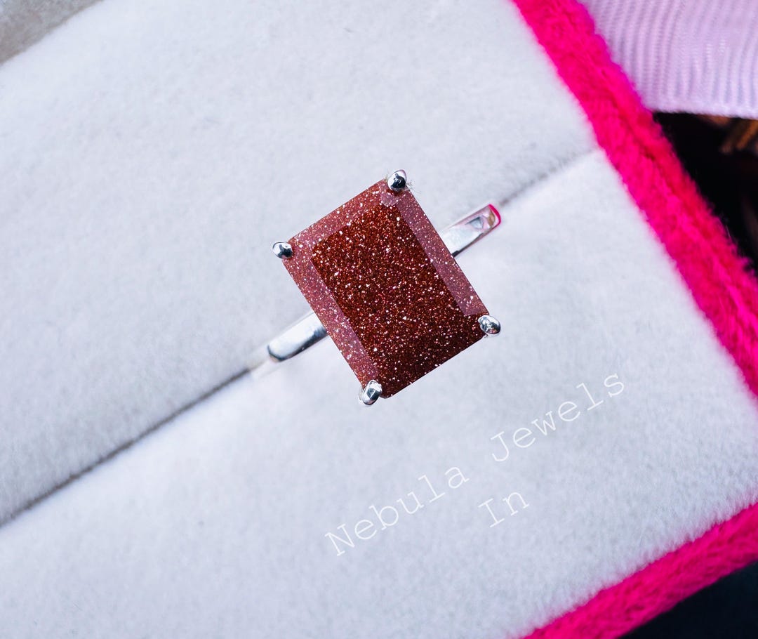 Emerald Cut Goldstone Ring: 14K Gold Sterling Silver Statement Ring - Etsy