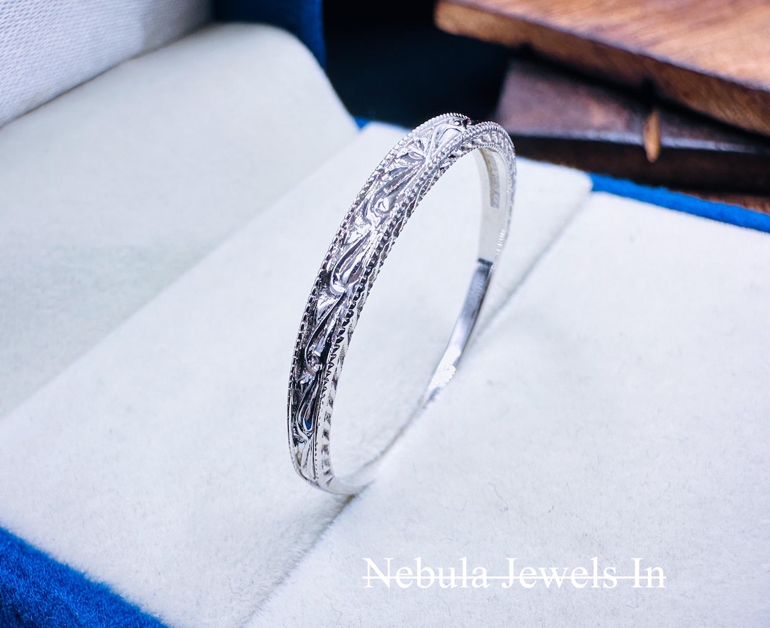 Filigree Sterling Silver Wedding Band: Antique Style Milgrain Ring - Etsy