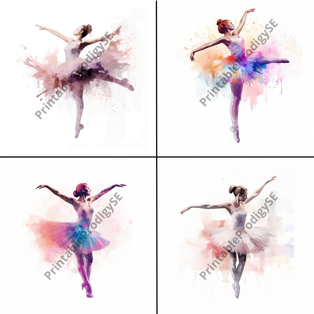 Clipart Watercolor Ballerina, Clipart Art of Ballet Dancer's Movements ...