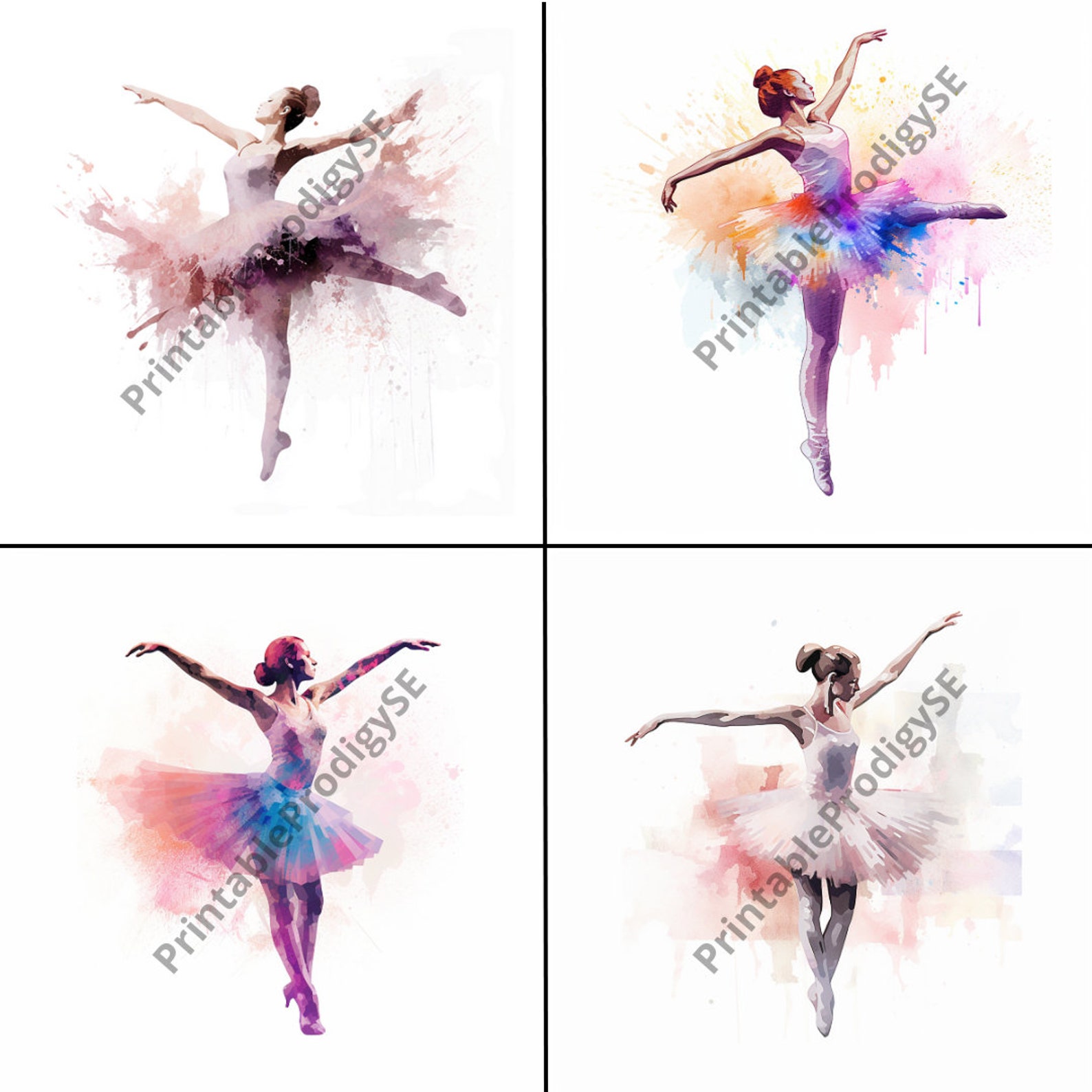 Clipart Watercolor Ballerina, Clipart Art of Ballet Dancer's Movements ...