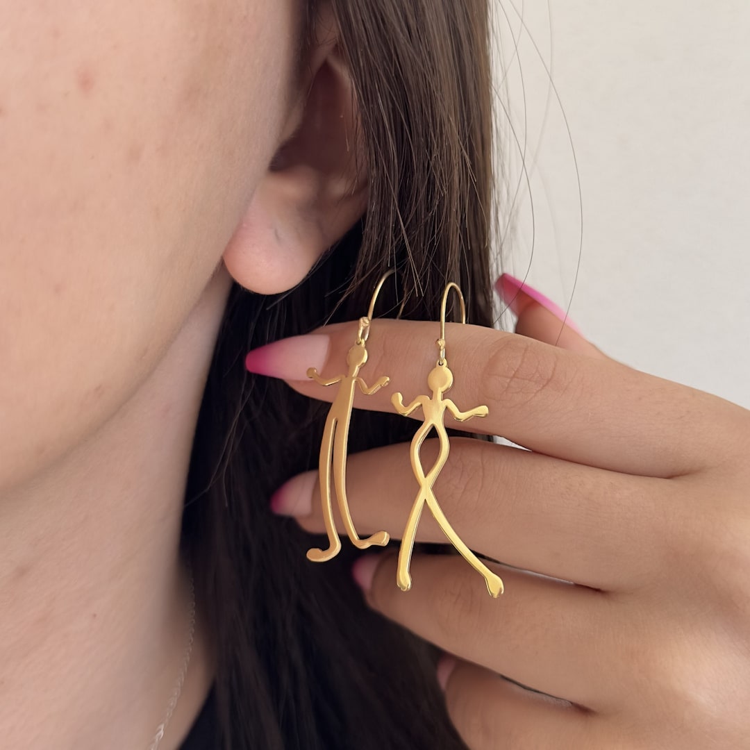 Handmade Gold Filled Funny Stickman Earrings, Stickman Jewelry, Dangle ...
