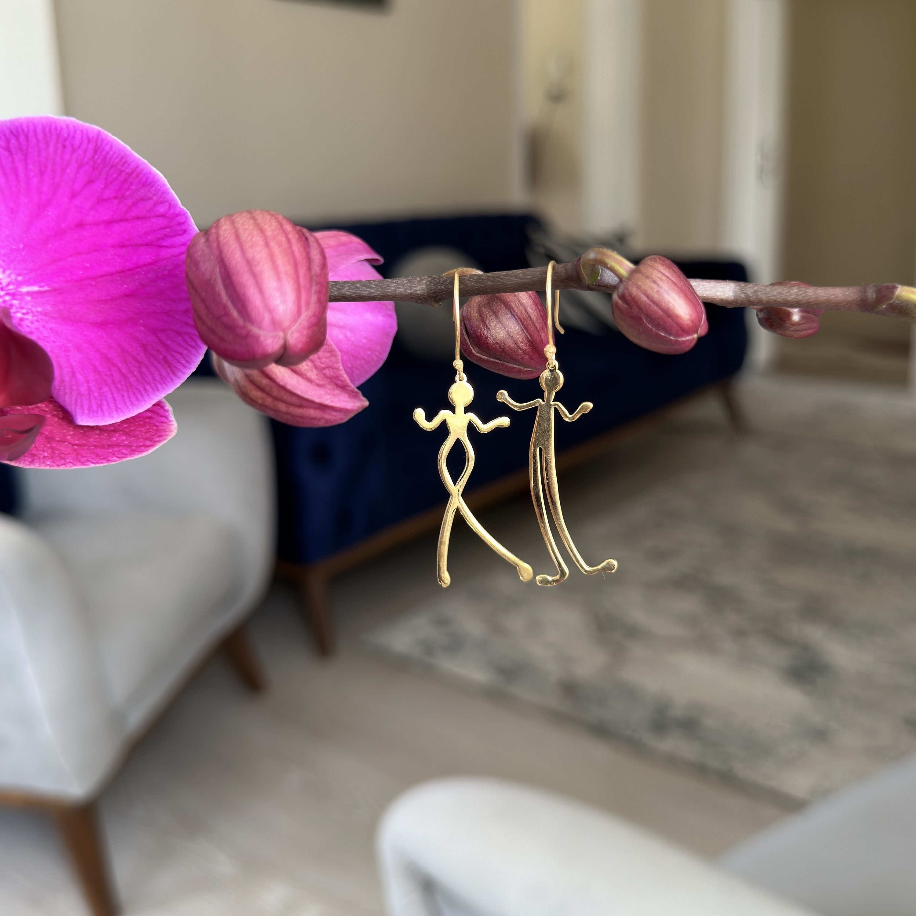 Handmade Gold Filled Funny Stickman Earrings, Stickman Jewelry, Dangle ...