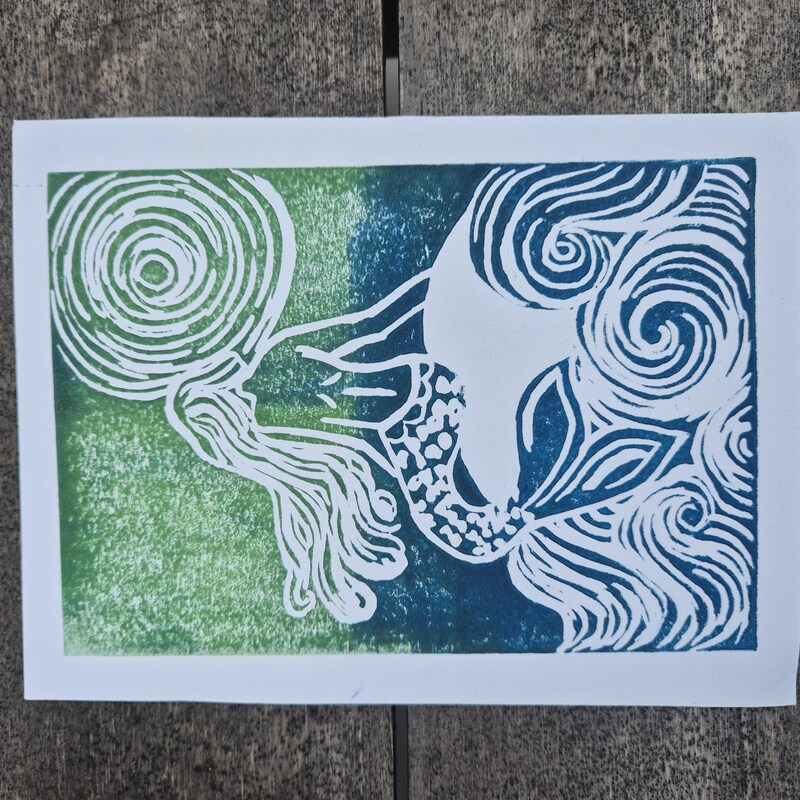 Mermaid Linocut - Etsy