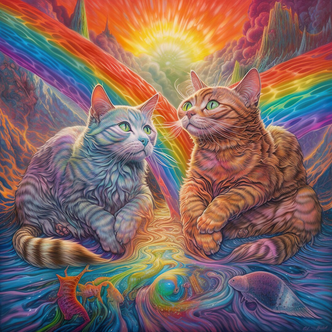 Custom High Definition Digital Art Print/downloadpsychedelic Cats in a ...