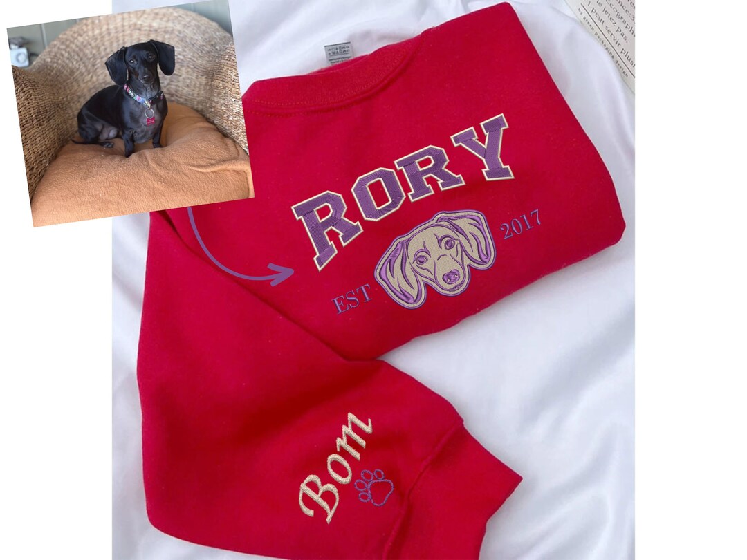 Varsity Custom Embroidered Dog Face Sweatshirt, Pet Portrait From Your ...