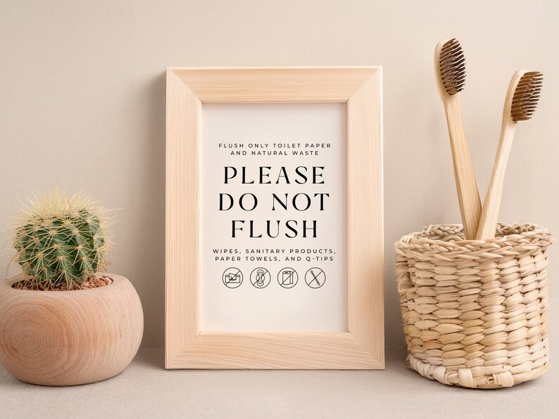 Flush Only Toilet Paper and Natural Waste, Bathroom Printable Sign ...