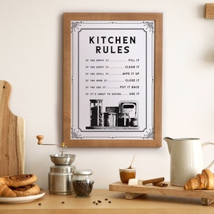 Printable Kitchen Rules Sign Poster for Food and Cooking Lover With ...