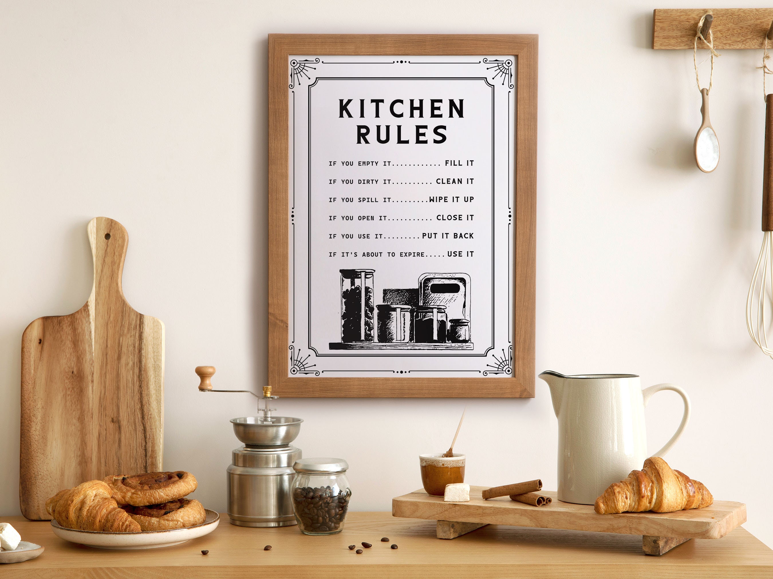 Printable Kitchen Rules Sign Poster for Food and Cooking Lover With Vintage Style Design ...