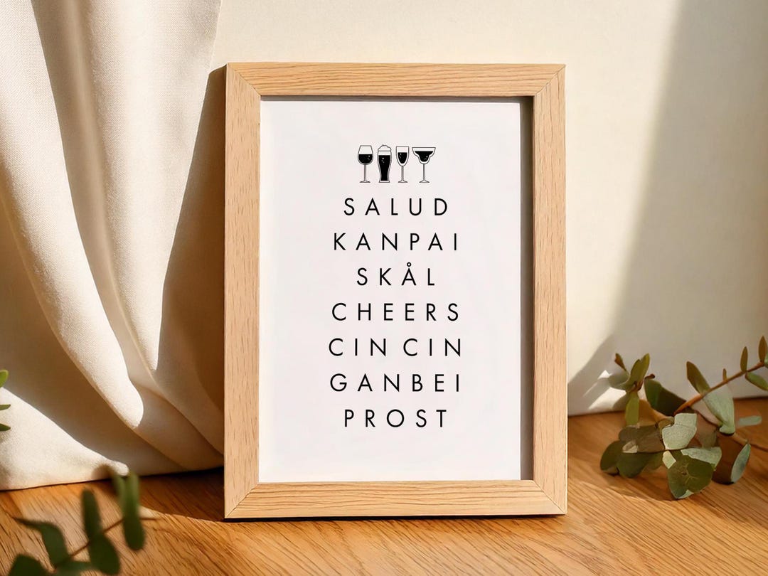 Cheers in Different Languages Printable – Bar Cart Wall Art, International Toasts, Digital ...
