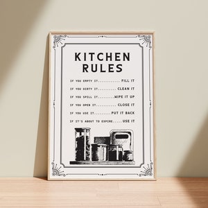 Printable Kitchen Rules Sign Poster for Food and Cooking Lover With ...