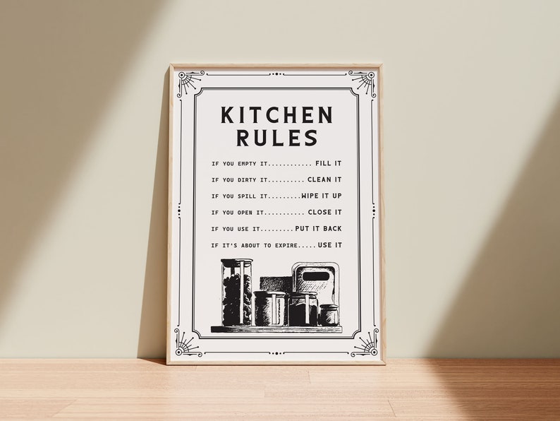 Printable Kitchen Rules Sign Poster for Food and Cooking Lover With ...