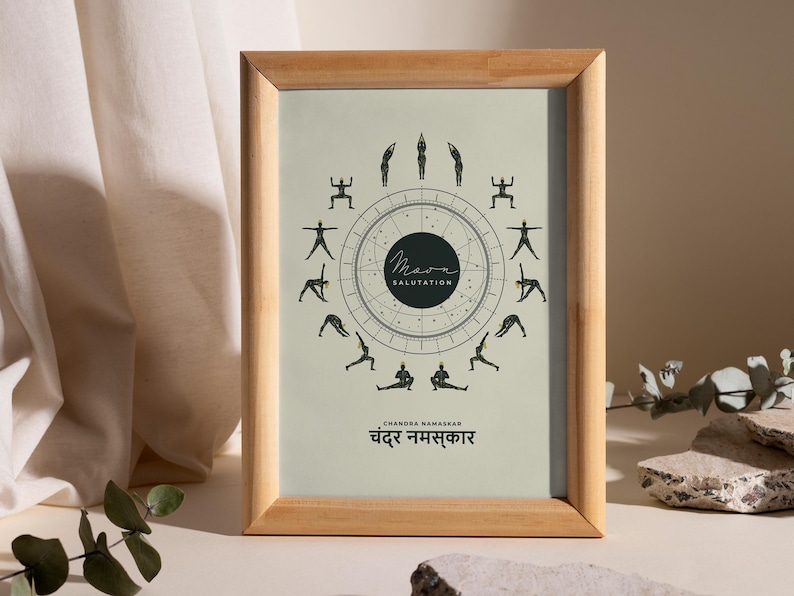Printable Yoga Sequence Asana: Yoga Sun & Moon Salutation Wall Art ...