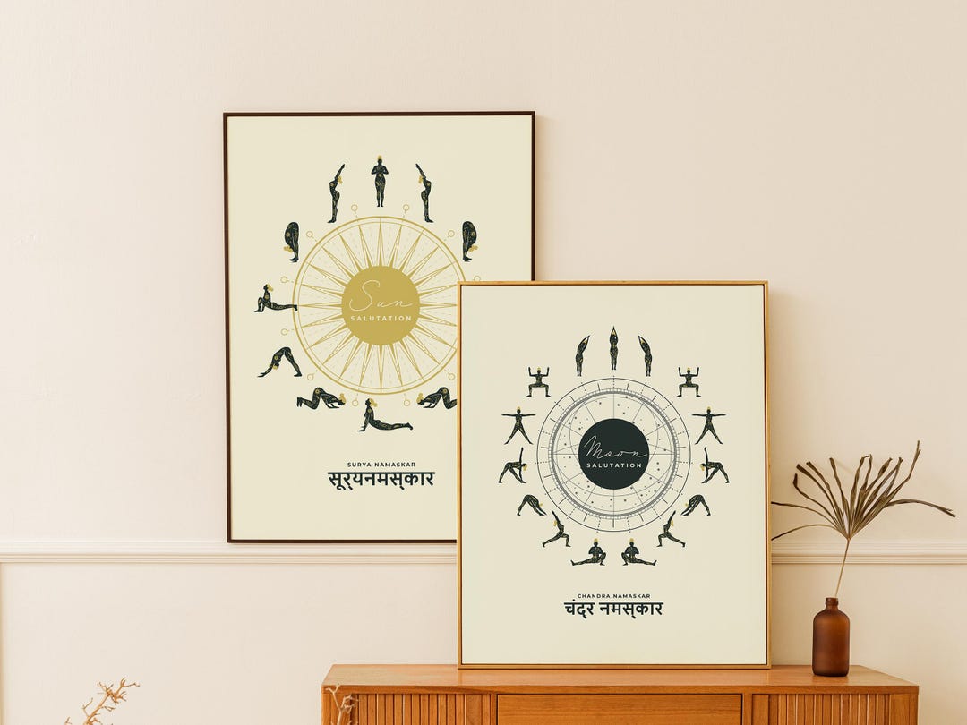 Printable Yoga Sequence Asana: Yoga Sun & Moon Salutation Wall Art ...