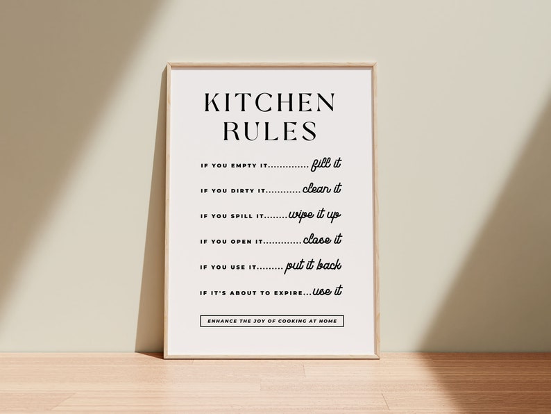 Printable Kitchen Rules Sign Poster for Food and Cooking Lover With ...