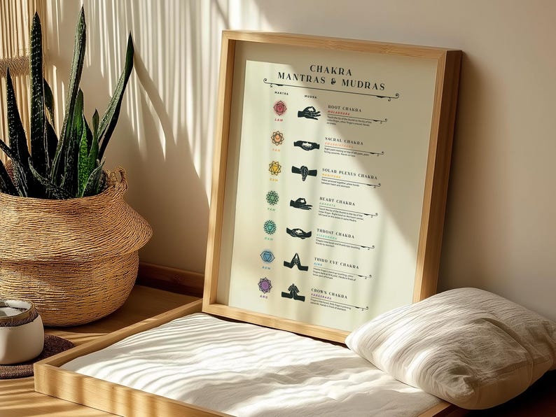 Printable Chakra Mantras & Mudras Wall Art Decoration for Yoga Studio ...