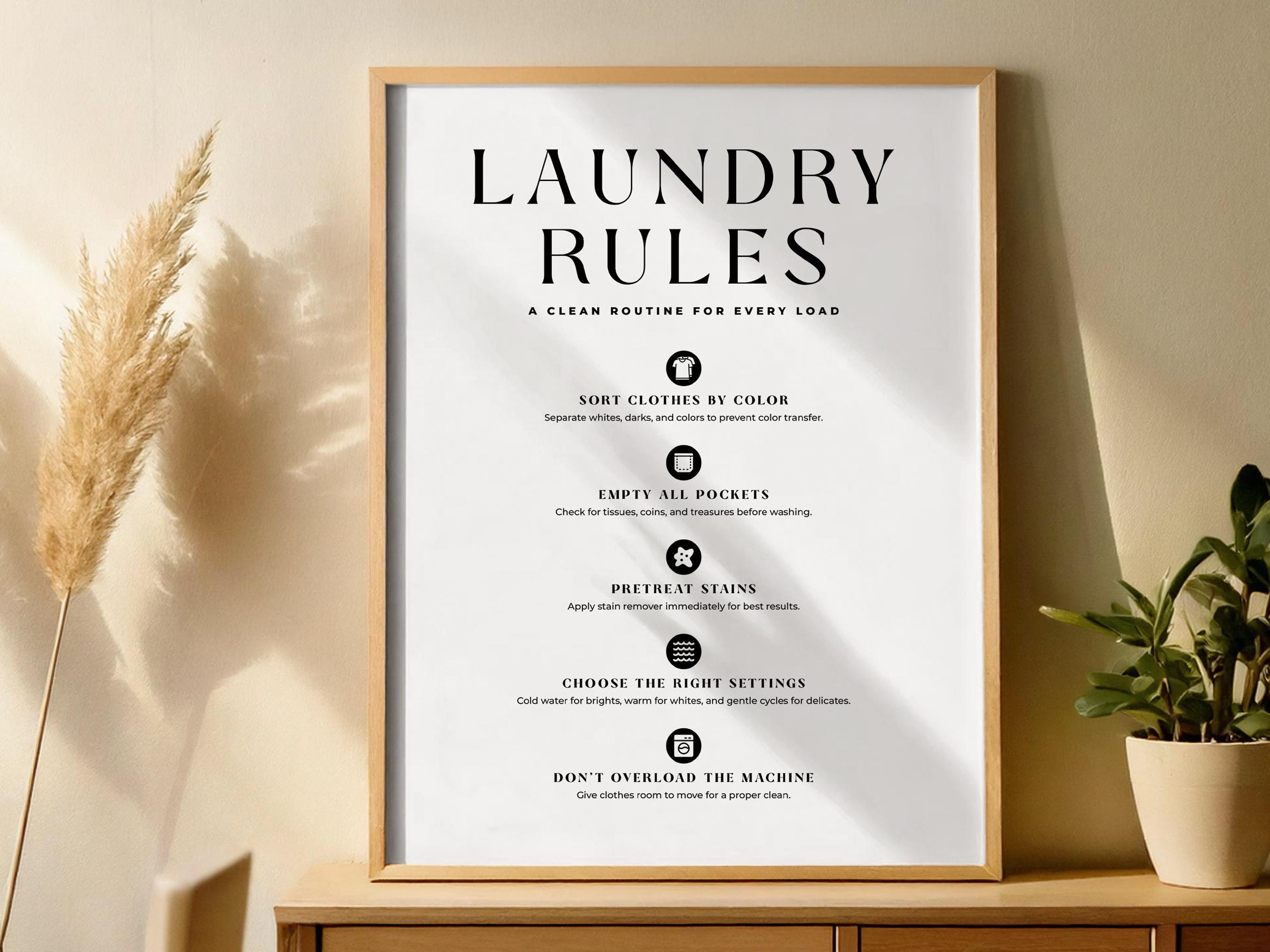 Printable Laundry Rules Poster, Washing Treatment Guide, Clothing Care ...