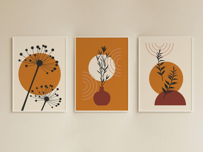 Printable Terracotta Beige Modern Wall Art Set of 3: Bohemian Botanical ...