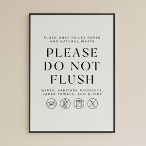 Flush Only Toilet Paper and Natural Waste, Bathroom Printable Sign ...