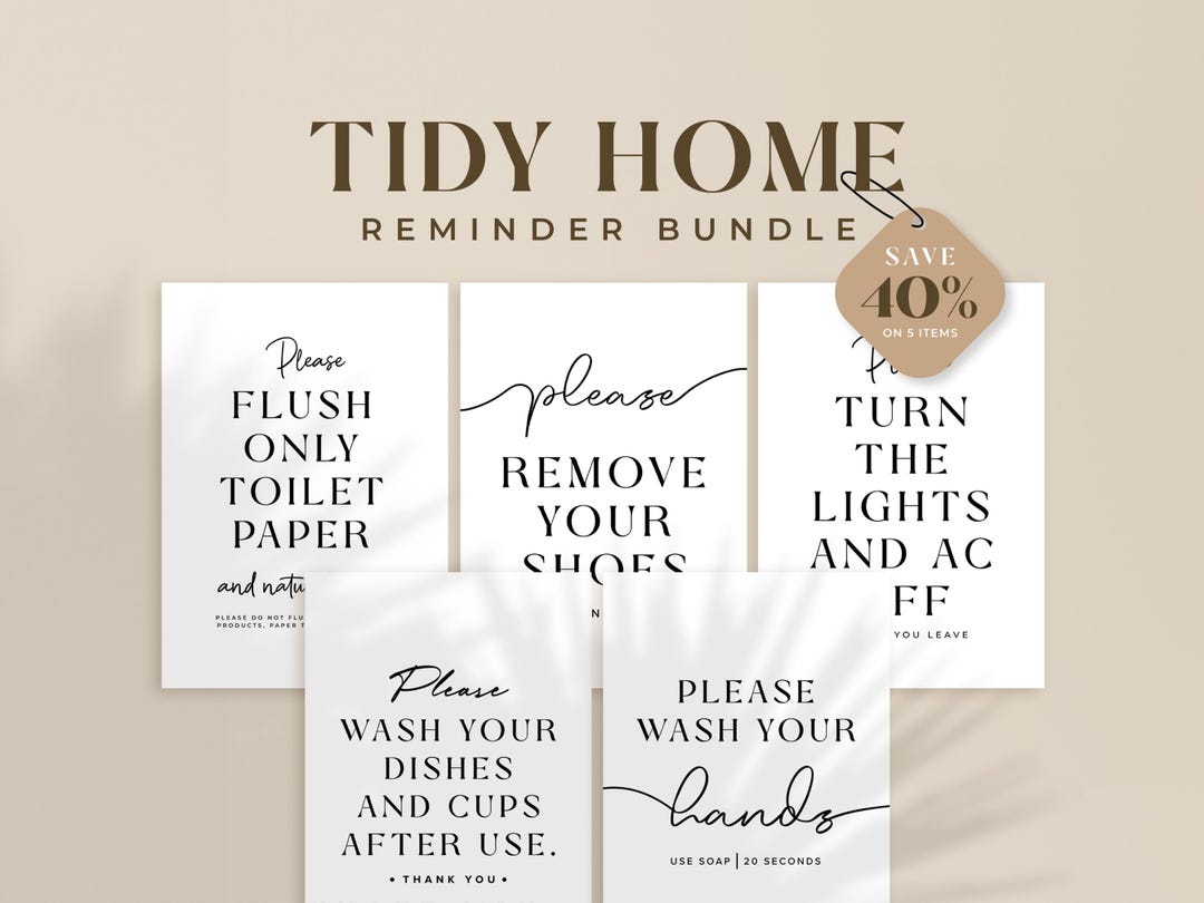 Tidy Home Reminder Bundle Printable Wall Art for Clean Living, Home ...