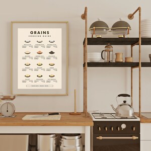 Kitchen Cheat Sheet Printable: Grains Cooking Guide Wall Art Culinary ...