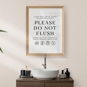 Flush Only Toilet Paper and Natural Waste, Bathroom Printable Sign ...