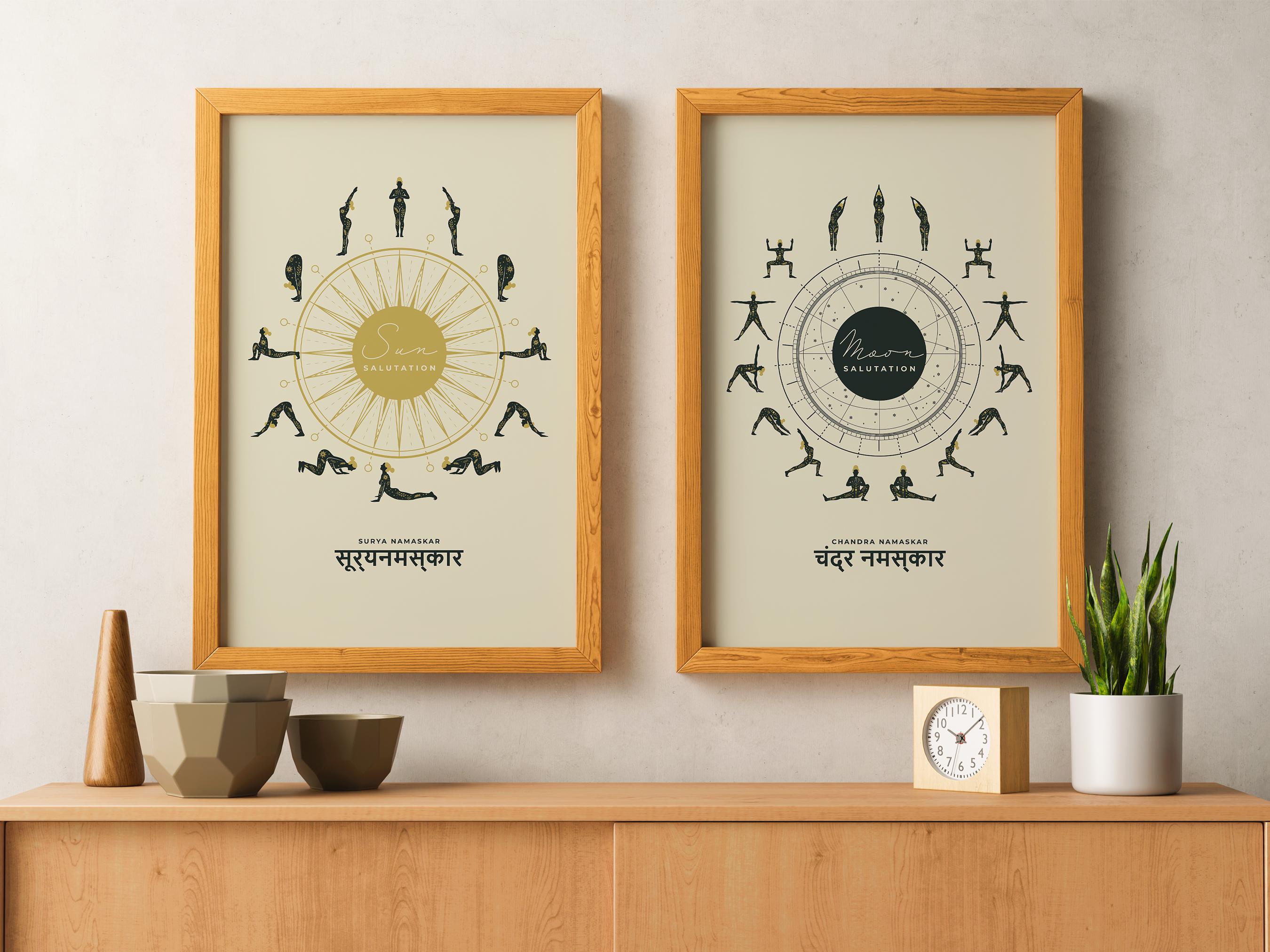 Printable Yoga Sequence Asana: Yoga Sun & Moon Salutation Wall Art ...