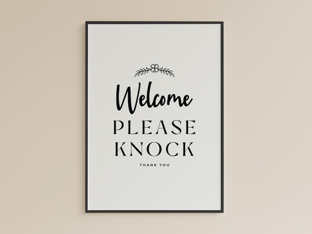 Welcome Please Knock Printable Sign | Minimalist Entryway Sign | Office ...