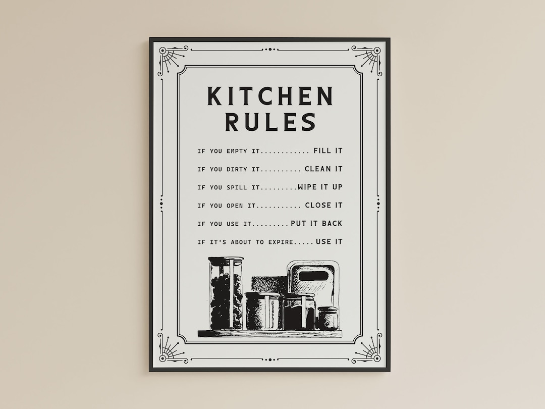 Printable Kitchen Rules Sign Poster for Food and Cooking Lover With ...