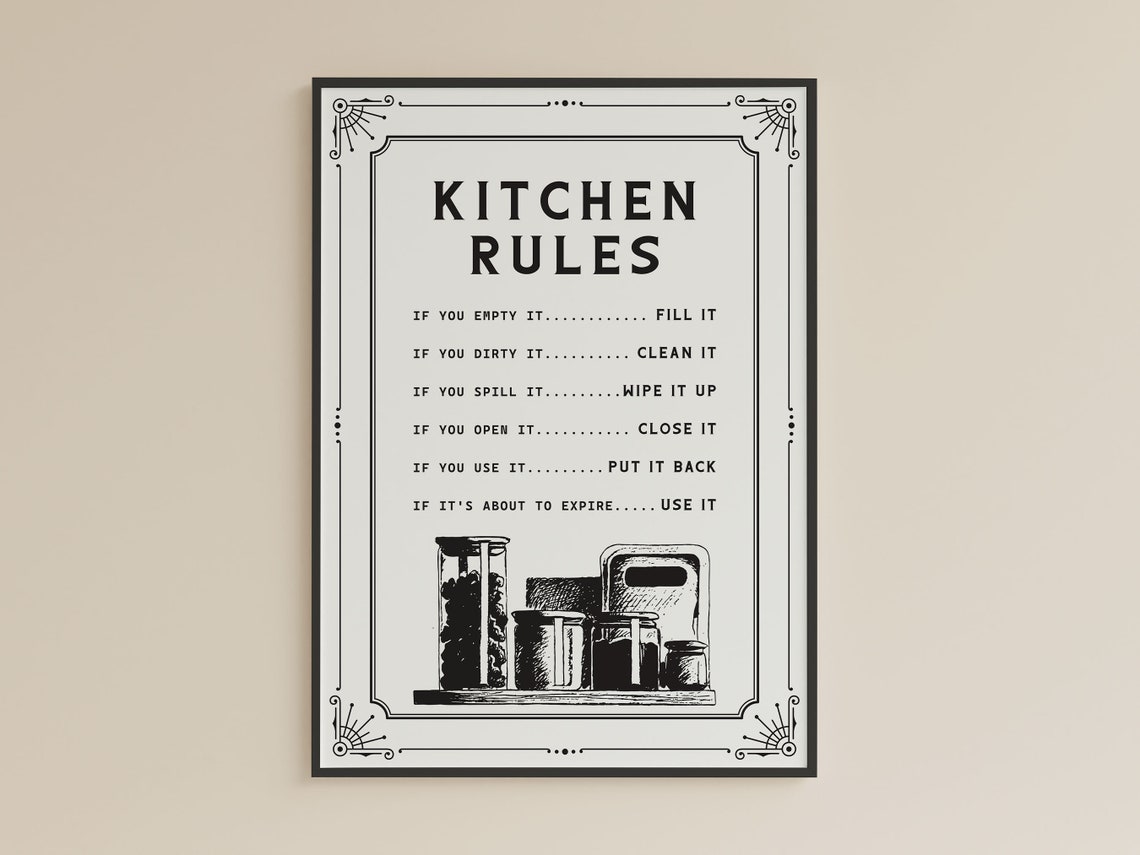 Printable Kitchen Rules Sign Poster for Food and Cooking Lover With ...