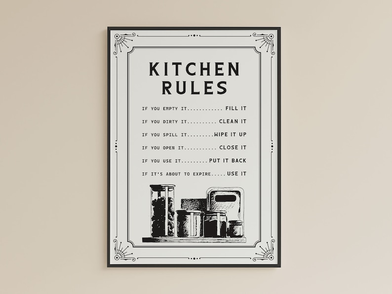 Printable Kitchen Rules Sign Poster for Food and Cooking Lover With ...