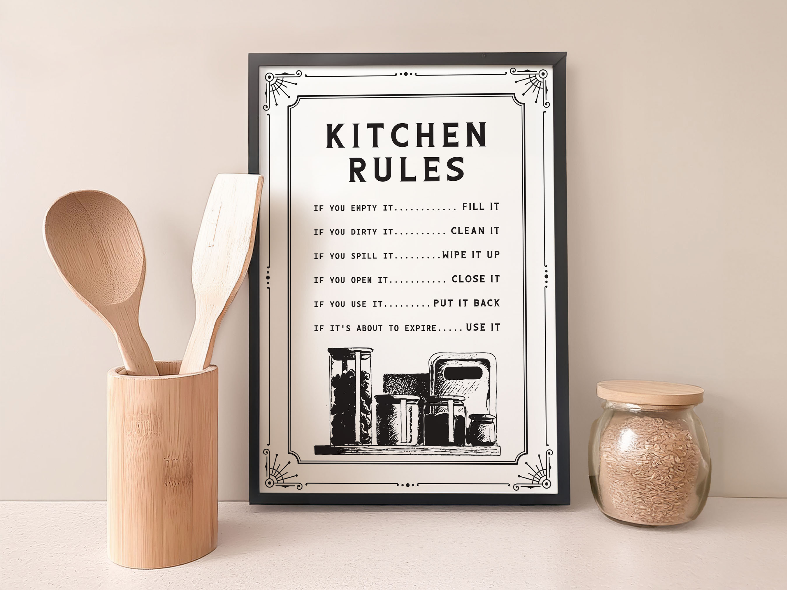 Printable Kitchen Rules Sign Poster for Food and Cooking Lover With Vintage Style Design ...