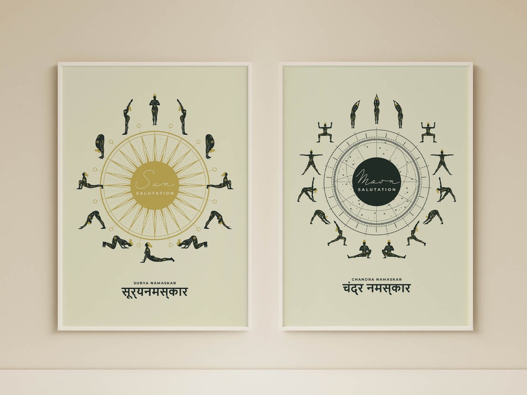 Printable Yoga Sequence Asana: Yoga Sun & Moon Salutation Wall Art ...