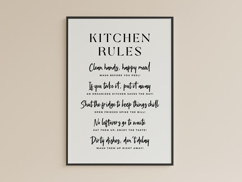 Kitchen Rules Sign: Humorous Food Quotes, Kitchen Wall Art (digital ...