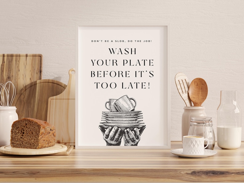 Wash Your Plate Kitchen Sign: Funny Kitchen Art (digital Download) - Etsy