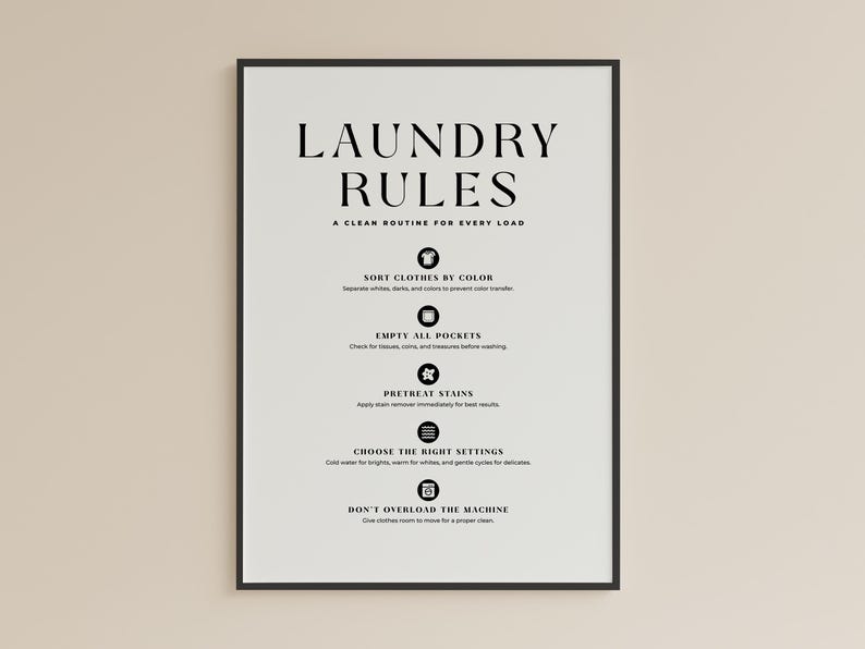 Printable Laundry Rules Poster, Washing Treatment Guide, Clothing Care ...