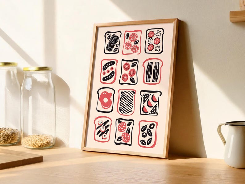 Printable Cute Kitchen Decor: Bread Toast Wall Art, Breakfast Kitchen ...