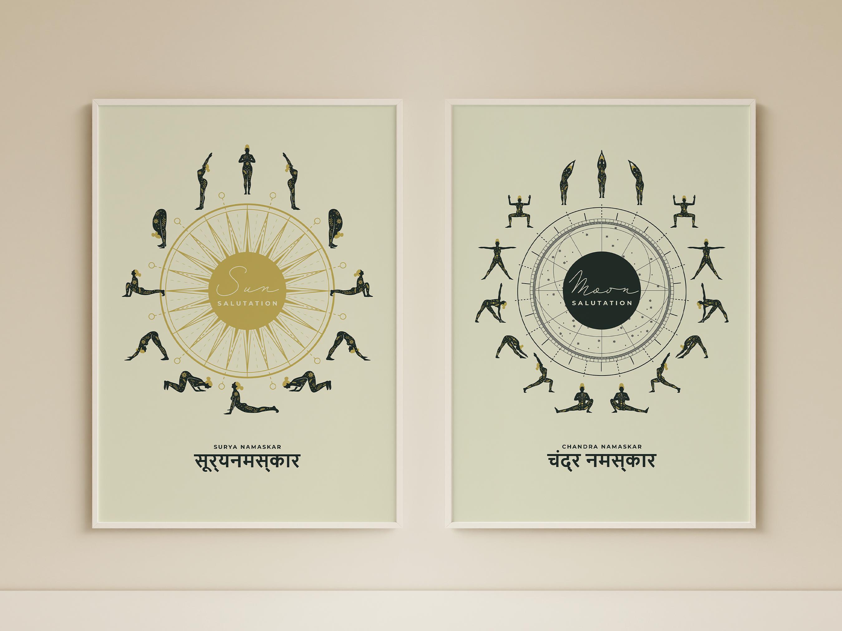 Printable Yoga Sequence Asana: Yoga Sun & Moon Salutation Wall Art ...