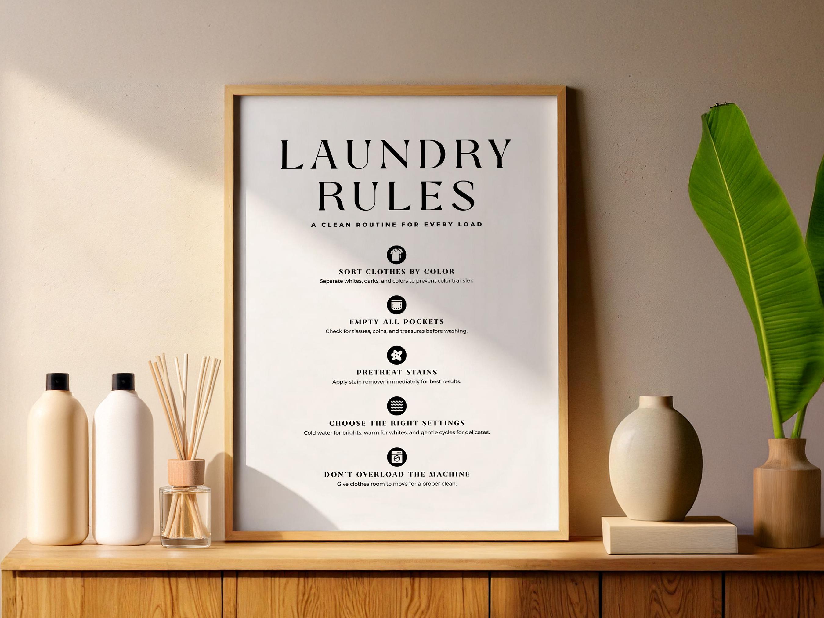 Printable Laundry Rules Poster, Washing Treatment Guide, Clothing Care ...